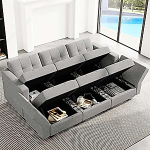 Belffin Convertible Sectional Sleeper Sofa Bed Modular Sofa Sleeper Couch Set with Storage Seat Modular Sectional Couch Bed Light Grey