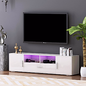SOLBAKUILT High Gloss White TV Stand for 50/55/60/65/70/75+ Inch TV, LED Entertainment Center, Modern TV Console with Storage Drawers for Bedroom & Living Room