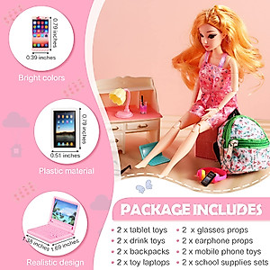 29 Pieces Dollhouse Accessories Mini Laptop Computer Tablet Phone Toy Miniature Glasses Headset Backpack Drink Toys Plastic Doll Accessories