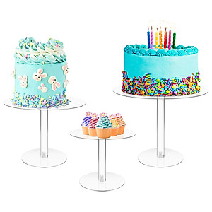 Acrylic Cake Stand, 3PCS Round Cake Stands for Dessert Table, Clear Cupcake Holder for Birthday Party, Pastry Candy Pizza Display Riser for Wedding Event