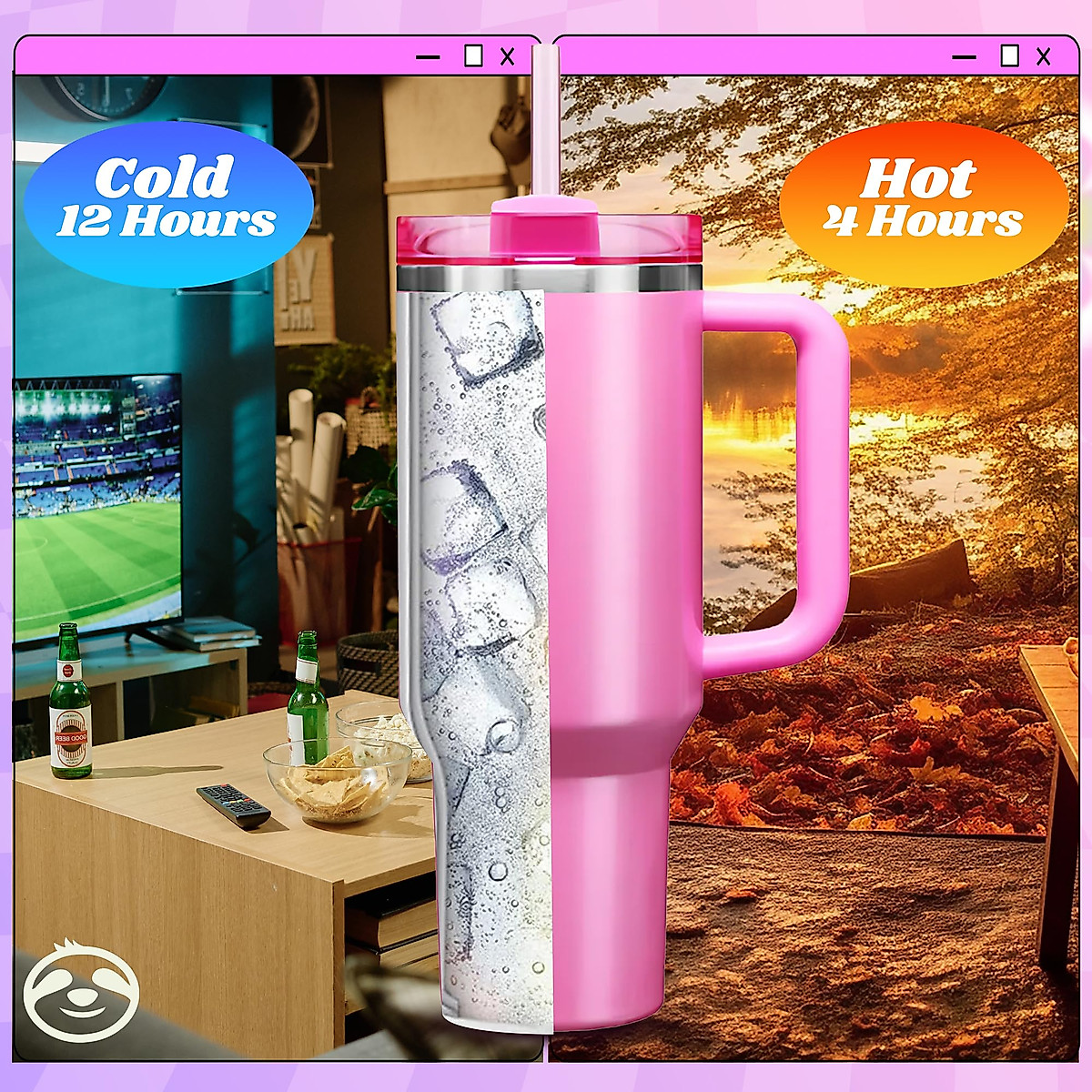 40 oz Tumbler with Handle and Straw | Insulated Cup Reusable Water Bottle Stainless Steel | Cupholder Friendly Travel Mug | Double Insulated Pink Water Bottle Tumbler | 40 oz Pink Tumbler