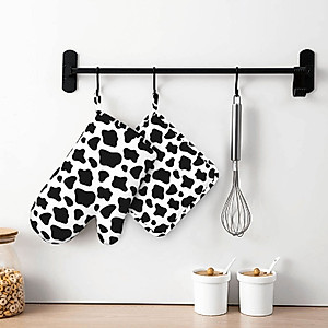 Oven Mitts and Potholders Cow Prints Silicone Glove Heat Resistant, Kitchen Gloves for Cooking, 2-Piece Set