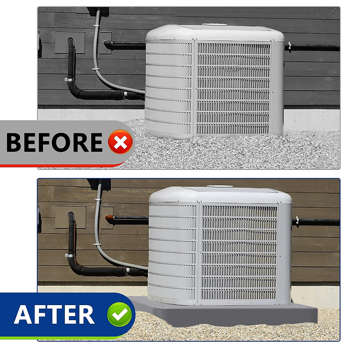 Wincomfort Condenser Pad for Air Conditioner Heat Pump, 24'' x 24'' x 3'' AC Base Stand Plastic Outdoor Condenser Equipment Anti-Vibration Pads