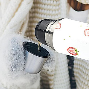 Stainless Steel Leather Vacuum Insulated Mug Strawberry Thermos Water Bottle for Hot and Cold Drinks Kids Adults 16 Oz