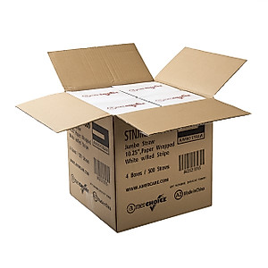 AmerCare 10.25 Inch Jumbo White with Red Stripes Paper Wrapped Straws, Case of 2000
