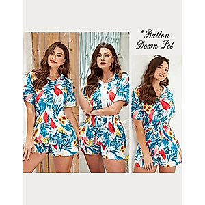COOFANDY Womens Floral Blouse Set Hawaiian 2 Piece Outfit Button Lounge Beach Tracksuits