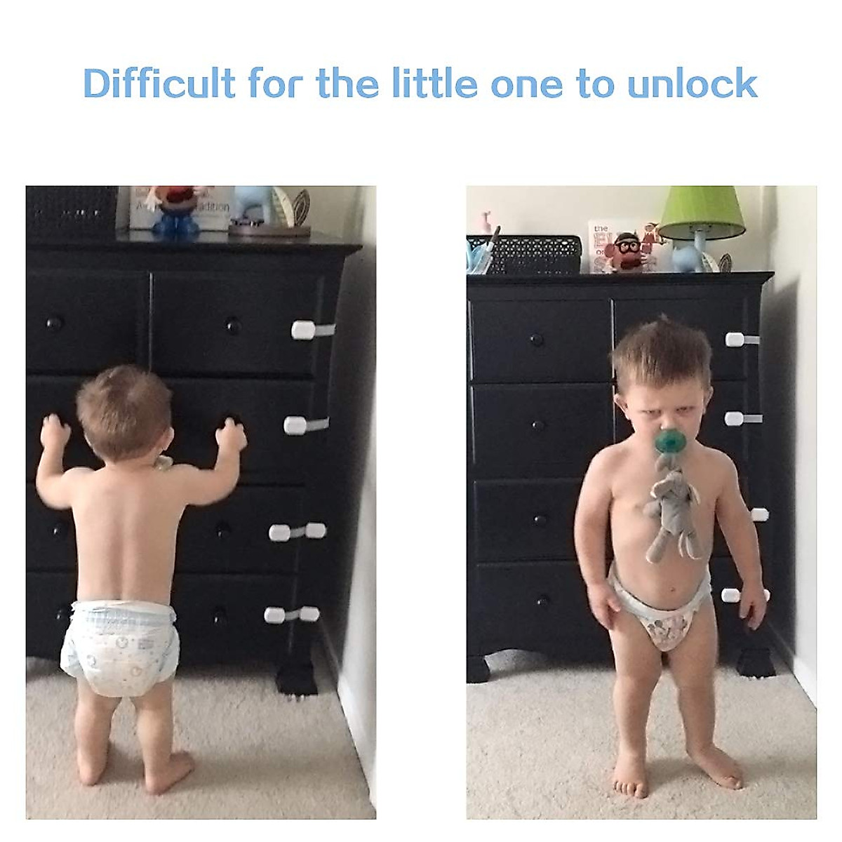 Child Safety Locks(6 Pack), Tinabless No Tools or Drilling -Adjustable Size/Flexible -Adhesive Furniture Latches for Baby Proofing Cabinets, Drawers, Appliances, Toilet Seat, Fridge, Oven & More