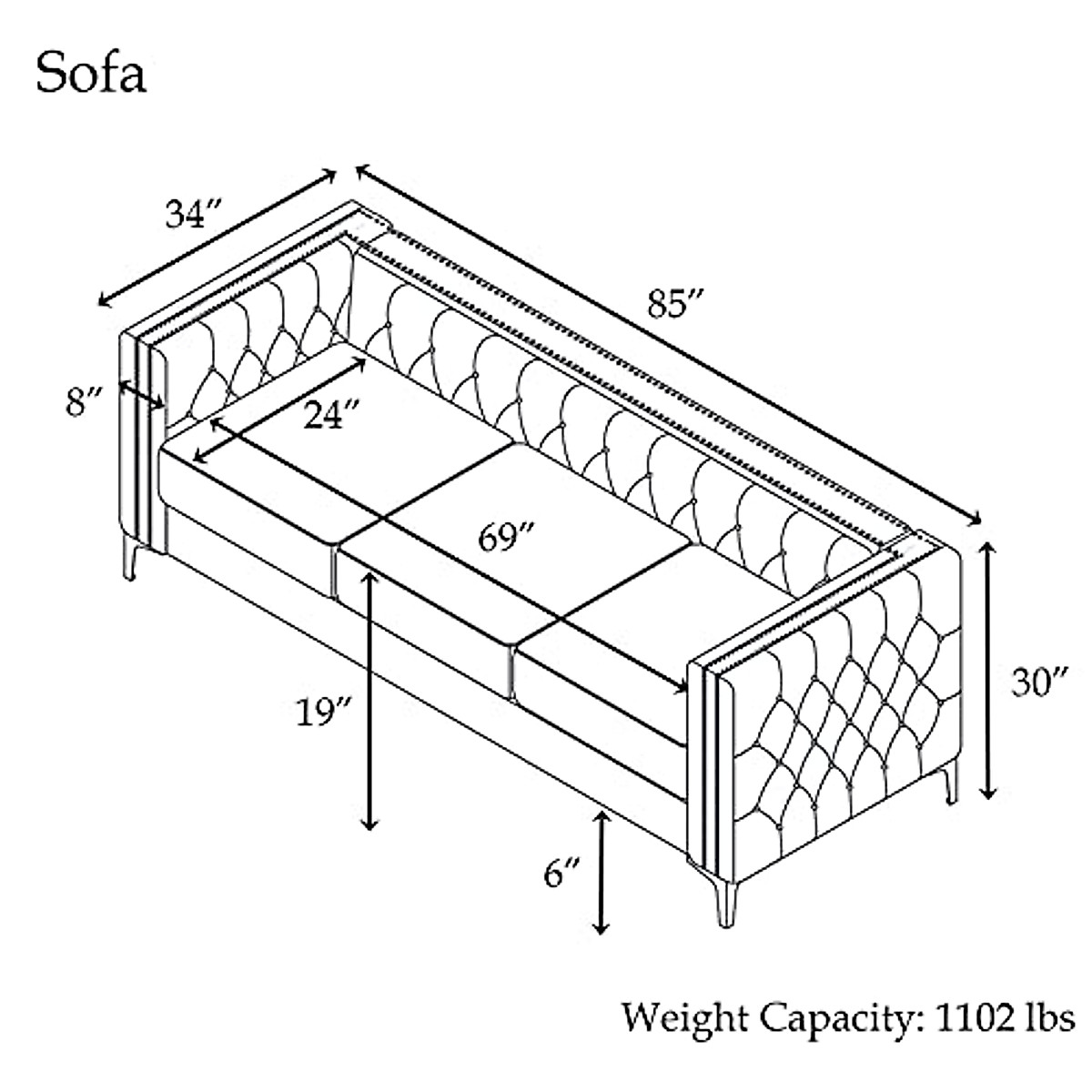 Morden Fort Sofas for Living Room, 85" Blue Chesterfield Sofa with Button Tufted & Nailhead Trim, Classic Velvet Upholstered Sofa for Office, Apartment, Home