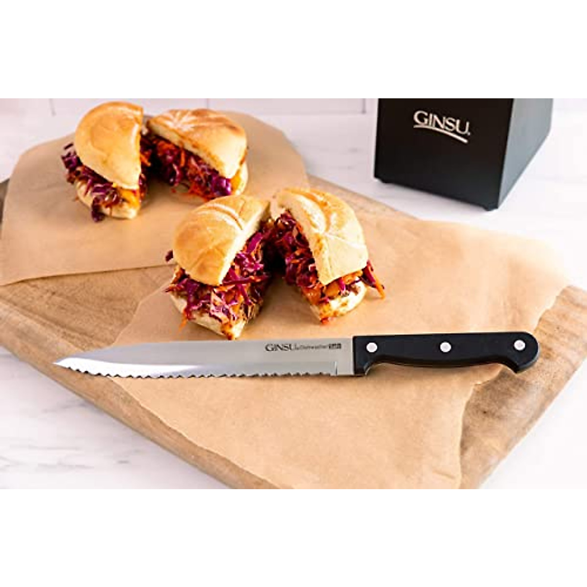 Ginsu Kiso 18-Piece Black Knife Set with Natural Block - Dishwasher Safe and Always Sharp