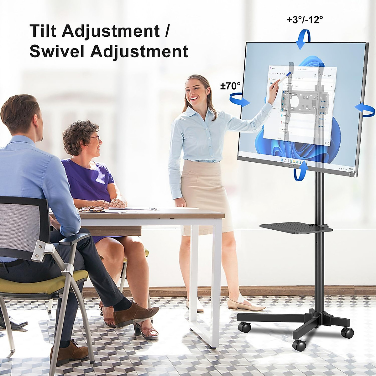 suptek Mobile TV Cart for 21-60 Inch LCD LED Flat/Curved Panel Screen TVs Max VESA 400x400 with Laptop Shelf Holds up to 77lbs, ML55B