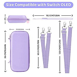 FUNDIARY Carrying Case for Nintendo Switch OLED, Cute Storage Carry Case for Switch OLED Accessories with Flip Case, Screen Protector, Adjustable Shoulder Strap, Wrist Band and 4 Thumb Caps (Purple)