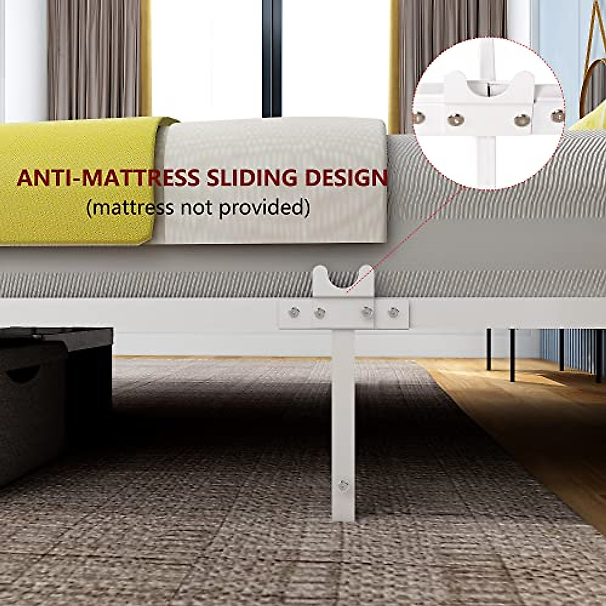 Kefair Full Size Metal Bed Frame with Headboard, Iron Mattress Foundation No Box Spring Needed,10.6 Inch Under Bed Storage, Noise Free, Easy Set Up（White