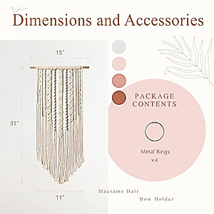 Mkono Macrame Bow Holder Hanging Hair Bow Organizer for Girls Hair Bows,Boho Wall Hair Clips Headband Storage Hanger for Baby Toddler Girls Room, Ivory (Clips and Other Props Not Included)