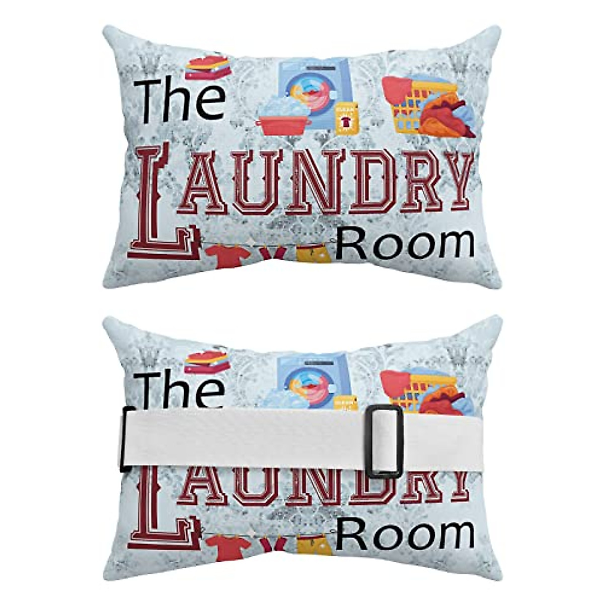 Recliner Head Pillow Ledge Loungers Chair Pillows with Insert The Machine Laundry Room Blue Vintage Lumbar Pillow with Adjustable Strap Outdoor Waterproof Patio Pillows for Beach Pool, 2 PCS