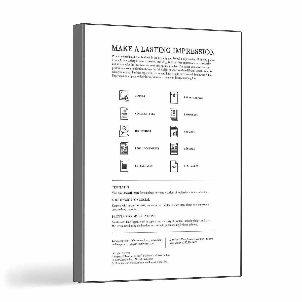 Southworth® 100% Cotton Résumé Paper, 8 1/2" x 11", 32 Lb, 100% Recycled, White, Pack Of 100