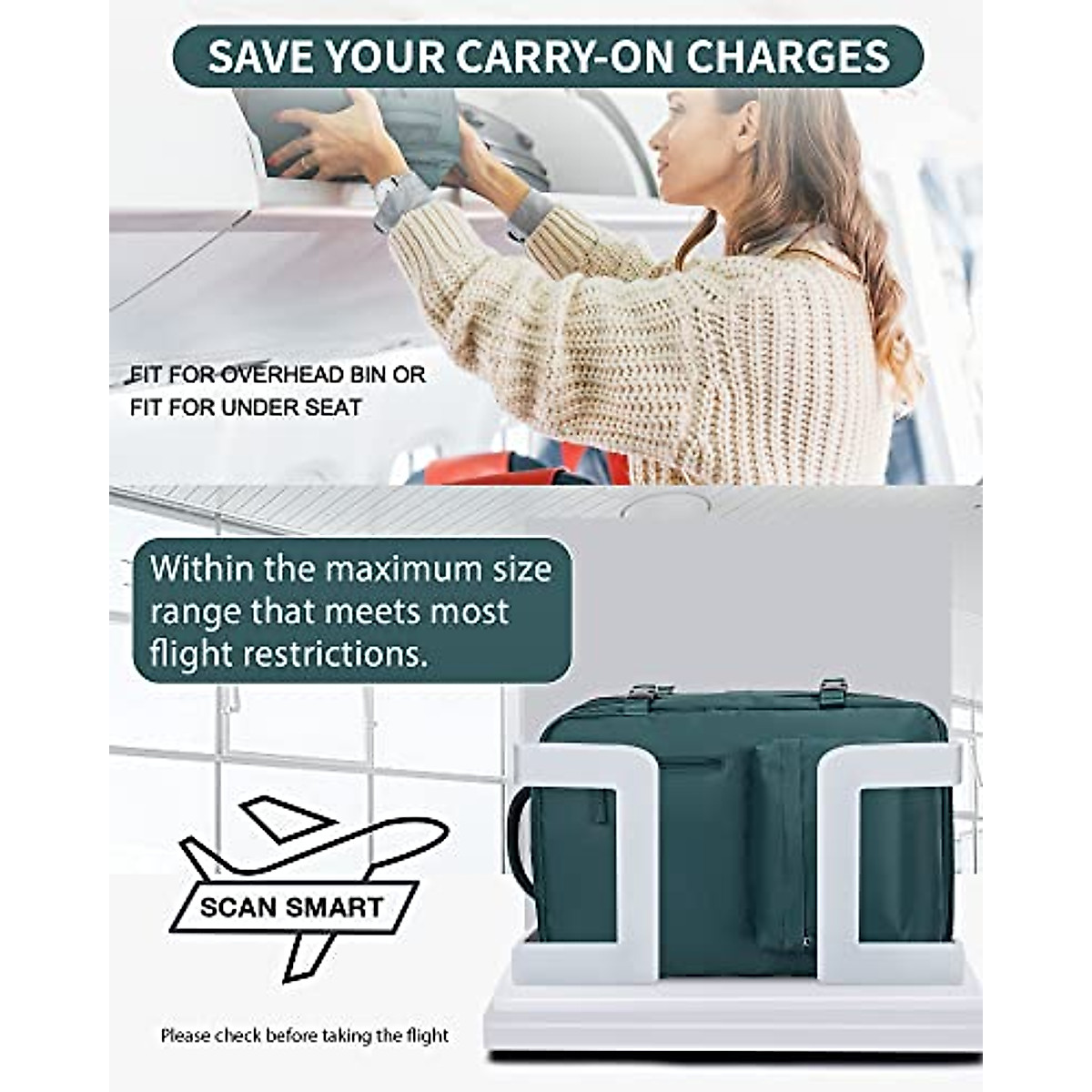 winspansy Carry on Backpack,Travel Backpack for Women Men Airline Approved Personal Item Size Hiking Gym Backpack Weekender Casual Daypack Backpack Waterproof Bag with Shoe Compartment, Peacock Blue