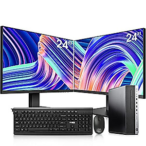 HP Elitedesk 800 G3 SFF Desktop PC - Intel i7-6700,32GB DDR4,1TB NVMe SSD + 2TB HDD, AX200 Wi-Fi 6,Dual 24-Inch Monitors, Wireless Keyboard and Mouse,Win 10 Pro (Renewed), Black/Silver