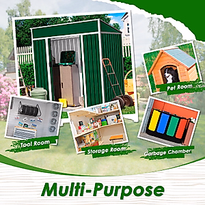 Patiomore 4X6 FT Outdoor Garden Storage Shed Yard Storage Tool Steel House with Sliding Door (Green)
