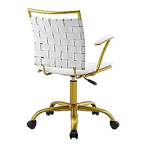 Modway Fuse Webbed Back Faux Leather and Gold Metal Adjustable Office Chair, White