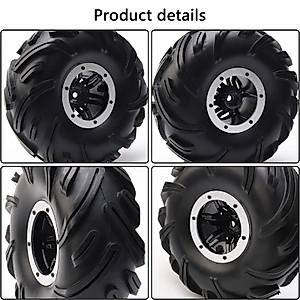 Rchobbytop 4-Pack RC 2.2" Tires Inflatable OD 140mm Mud Badland Tractor Tread Tyres and 12mm Wheel Rims Lock Nuts for 1/10 Rock Crawler Monster Truck Traxxas Maxx Axial RC4WD, Silver
