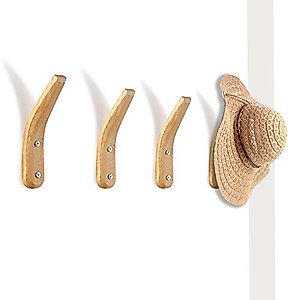 4 Pieces Wooden Coat Hooks Wall-Mounted Natural Wood Wall Hanger Simple Modern V Shape Wall Mount Stor (Wood Color)