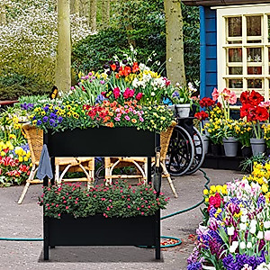 aboxoo Double Planter Raised Beds with Legs,Outdoor Metal Tall Planter Box Elevated Garden Bed for Vegetables Flower Herb Patio Backyard(22.6" L x 8.9" W x 31.5" H)