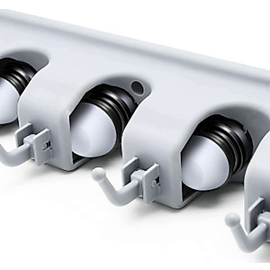 Mop and Broom Holder, Wall Mounted Organizer, Garage Storage Rack & Garden Tool Organizer, 5 Slots with 6 Hooks Kitchen, Garage and Laundry