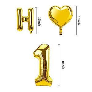 Yoaokiy 1 Year Anniversary Balloon Decorations, Happy 1st Anniversary Party Supplies - Gold Glitter 1 Year Anniversary Balloon Banner with 2 Heart Foil, 1st Wedding Anniversary Supplies Decorations