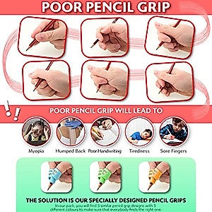 Stylo Pencil Grips for Kids Handwriting, Perfect Pencil Holders for Kids Home Schooling and Preschool - Writing Tools for Kids, Assorted Pen Grips, Christmas Gifts (Pack of 3)