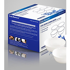 Gang Rinpoche Cereal Bowl Sets, 20OZ Bone China Bowl of 4pcs, White Lightweight Porcelain Dinnersets, Snack Plate for Kitchen, Dishwasher & Microwave Safe (Moonlight)