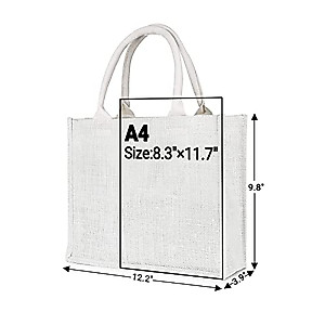 Segarty Tote Bags, 6 Pack Small White Burlap Jute Reusable Canvas Gift Favors Bag with Handles Blank Totes Bulk for Bridesmaid Wedding, Women Market Grocery Shopping, Bachelorette Party, Beach Trip