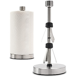 Stainless Steel Paper Towel Holder Stand Designed for Easy One- Handed Operation - This Sturdy Weighted Paper Towel Holder Countertop Model Has Suction Cups and Holds All Paper Towel Rolls