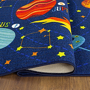 KC Cubs Outer Space Solar System Road Play Educational Learning & Fun Game Boy & Girl Kids Rug Carpet for Children Bedroom, Toddler Classroom and Baby Playroom Floor Mat, Playtime Adventure Activity