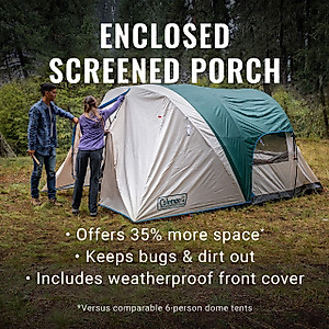 Coleman Cabin Camping Tent with Screened Porch, 4/6 Person Weatherproof Tent with Enclosed Screened Porch Option, Includes Rainfly, Carry Bag, Extra Storage, and 10 Minute Setup