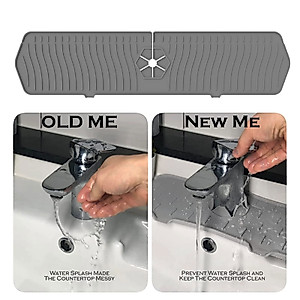 AMLETBH Silicone Sink Faucet Pad, Drip Protector Splash Countertop Protection, Kitchen Faucet Sink Splash Guard, Bathroom Faucet Water Catcher Mat, Sink Draining Pad Behind Faucet (L, Grey), Gray