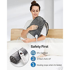 Heating Pad, Renpho Heating Pad for Back Pain Relief & Cramps Relief, FSA HSA Eligible, 10 Heat Settings, Auto Shut Off, Machine Washable, Gifts for Women, Men, ETL Certified, 12"x24'' (Gray)