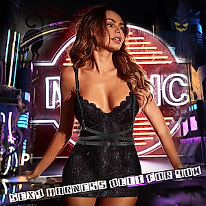 WERFORU Women Body Punk Waist Belt Adjustable Black PU Leather Belt