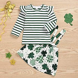 Baby Girl St.Patrick's Day Skirt Set Toddler Girls Ruffle Sleeve Shirts Clover Suspender Dress Outfits (Green-A, 18-24 Months)