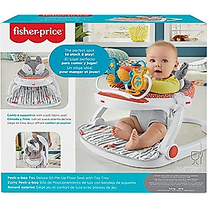 Fisher-Price Portable Baby Chair Premium Sit-Me-Up Floor Seat with Snack Tray and Toy Bar, Plush Seat Pad, Peek-a-Boo Fox
