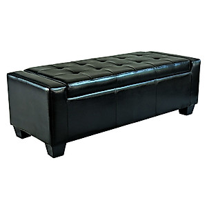 HOMCOM Large 51" Storage Ottoman, Tufted Faux Leather Storage Bench for Living Room, Entryway, or Bedroom, Black
