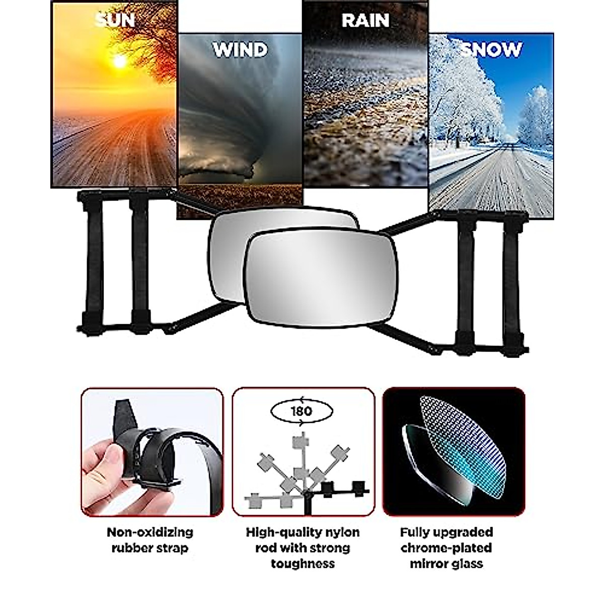 AOCISKA Car Tow Mirrors,Universal Clamp-On Towing Mirror 360 Degree Rotation Adjustable Towing Mirror,RV Leveling Blocks Rear View Side Clip on Mirror Extensions for Towing