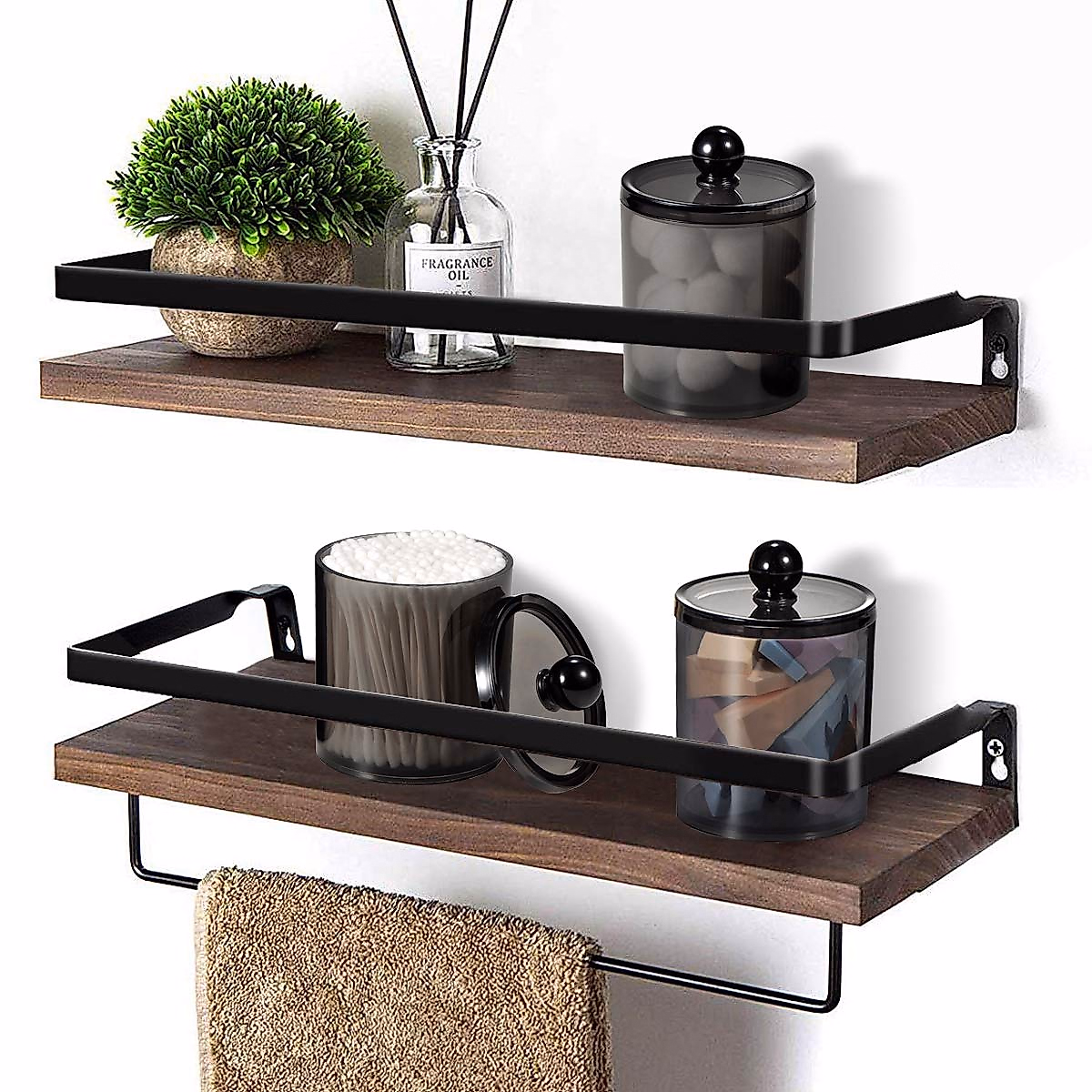 4 Pack Qtip Dispenser Apothecary Jars Bathroom with Labels - Qtip Holder Storage Canister Plastic Acrylic Jar for Cotton Ball,Cotton Swab,Q-tips,Cotton Rounds(Black)