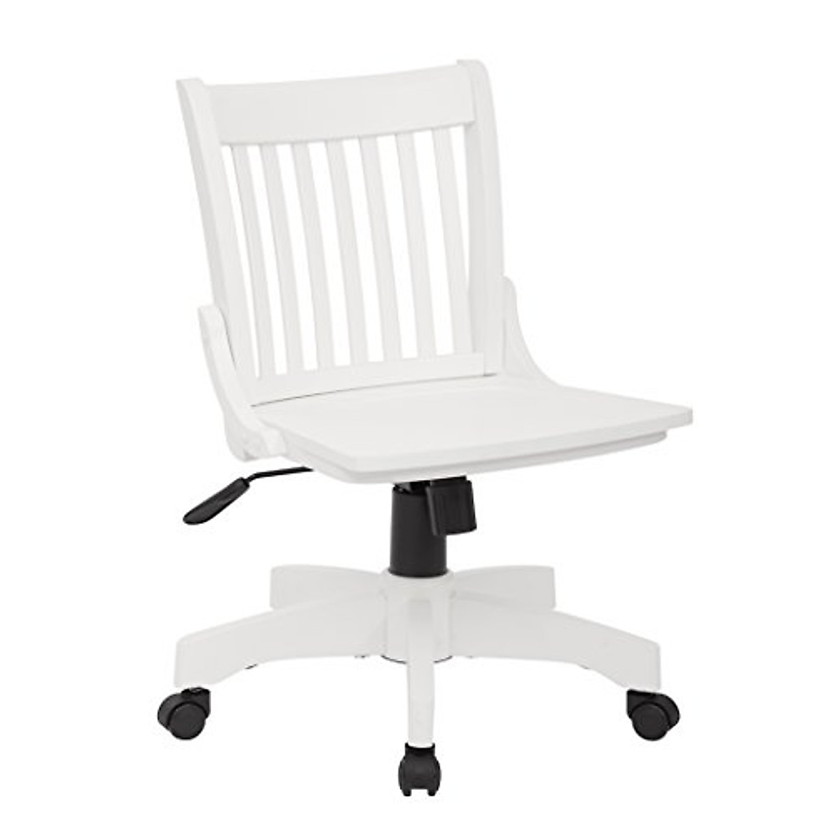OSP Home Furnishings Deluxe Armless Wood Banker's Desk Chair with Adjustable Height, Locking Tilt, and Heavy Duty Base, White