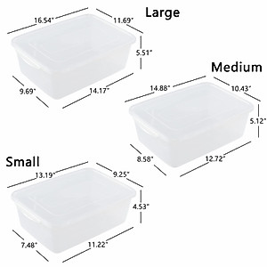 Ggbin 3 Pack Plastic Storage Box with Lid, Clear Oraganzing Bin, Mixed Size, F