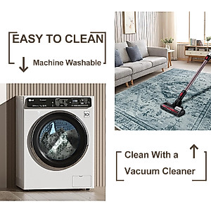 BESTSWEETIE Area Rug 8x10 Rugs for Living Room 8 x 10 Washable Rugs Non Slip Vintage Boho Living Room Rugs for Bedroom Dining Room, Distressed Pattern Carpet, Gray Black