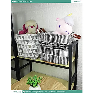 FANKANG Square Nursery Hamper Storage Bins Canvas Laundry Basket Foldable with Waterproof PE Coating Storage Baskets Gift Baskets for Children, Office, Bedroom, Clothes（Square-Black Lines ）