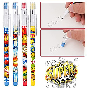48 Pcs Superhero Text Pencils Translucent Pencil Multipoint Pencil Multicolor Non- Sharpening Stackable Pencils Pop Up Plastic Pencils Pow! Snap! Wham! Bang! Pencil Stationery Pencil，4 style