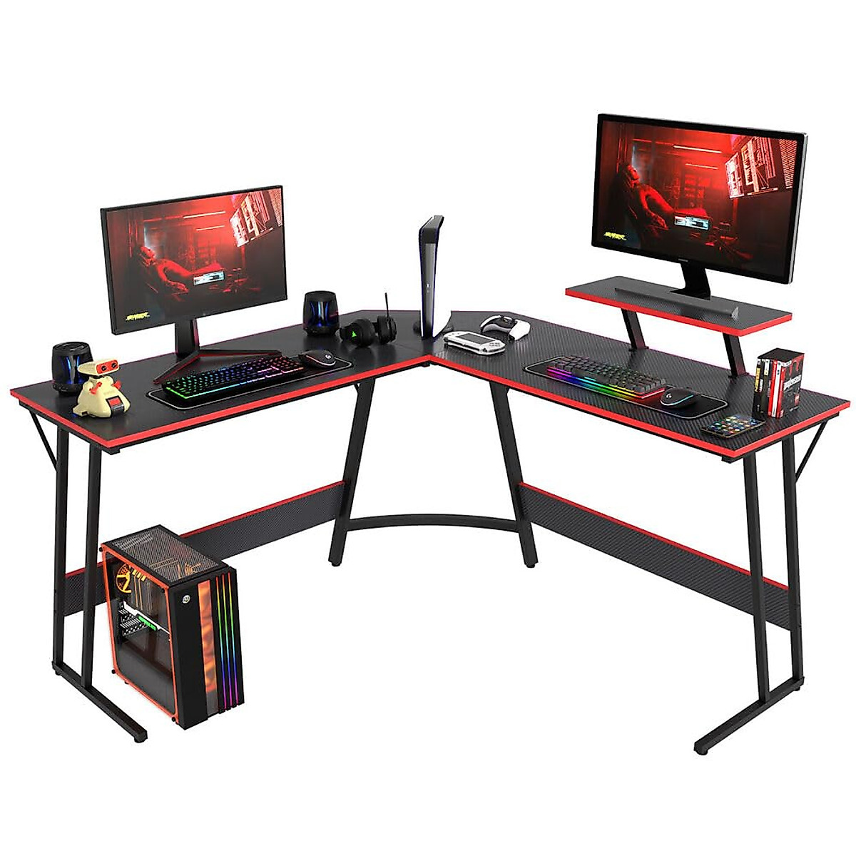 L Shaped Desk 50.6 Inch Gaming Desk Corner Gaming Desk Computer Desk with Large Desktop Work Place Black (Black)