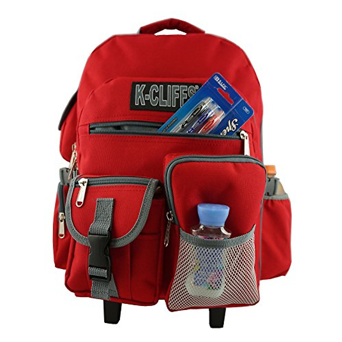 K-Cliffs Heavy Duty Rolling Backpack School Bookbag with Wheels Deluxe Wheeled Daypack