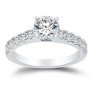 Size - 5 - Solid 14k White Gold Round Cut Pave Set Bridal Engagement Ring & Wedding Band CZ Cubic Zirconia (2.50cttw., 1.0ct. Center)